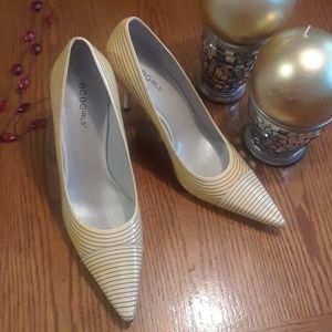 BCBGirls | Shoes | Pinstriped Yellow Bcbg Heels | Poshmark